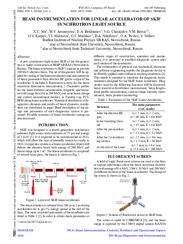 (PDF) Beam Instrumentation for Linear Accelerator of SKIF Synchrotron ...