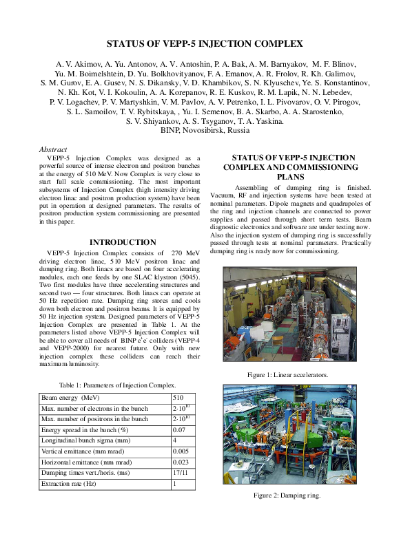 (PDF) Status of VEPP-5 Injection Complex