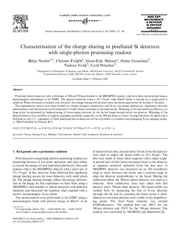 (PDF) Characterisation of the charge sharing in pixellated Si detectors with single-photon ...