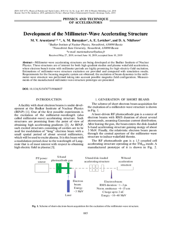 (PDF) Development of the Millimeter-Wave Accelerating Structure