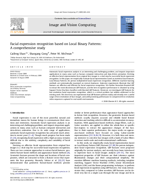 Pdf Facial Expression Recognition Based On Local Binary Patterns A 9674