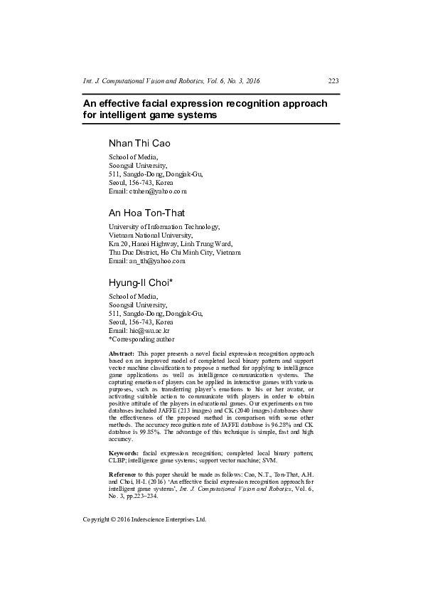 (PDF) An effective facial expression recognition approach for intelligent game systems