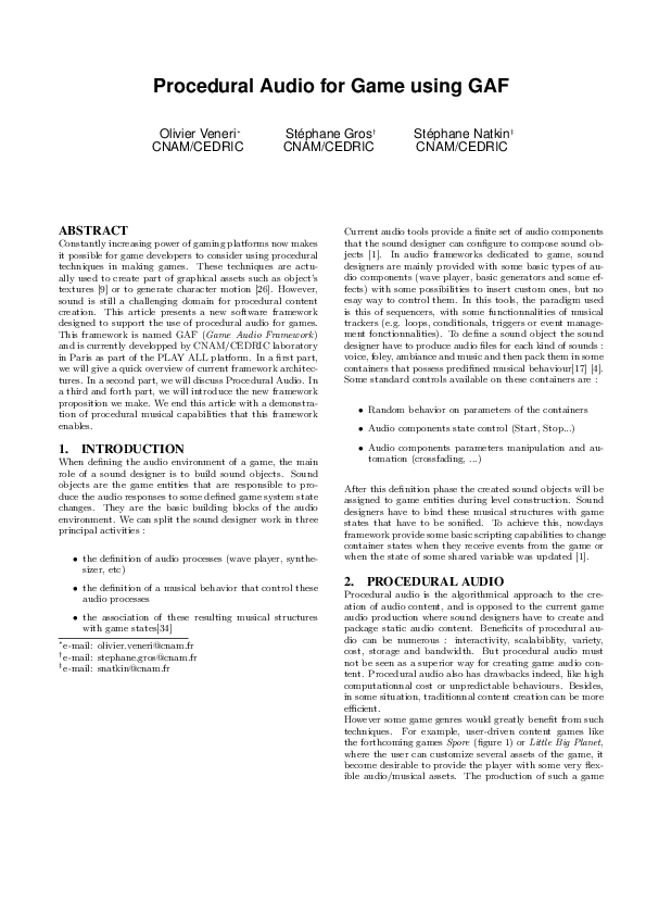 (PDF) Procedural Audio for Game using GAF
