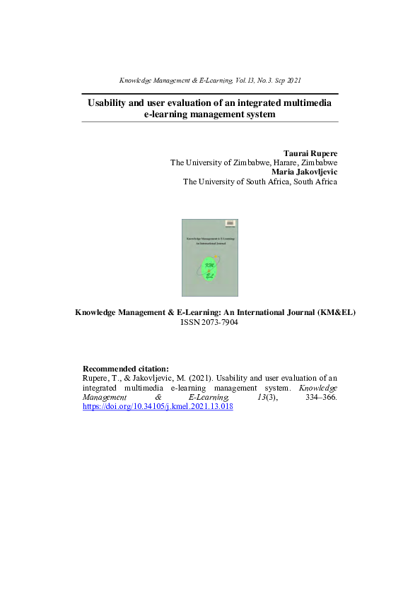 (PDF) Usability and user evaluation of an integrated multimedia e-learning management system
