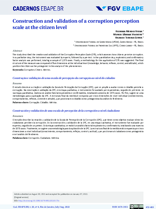 (PDF) Construction and validation of a corruption perception scale at ...