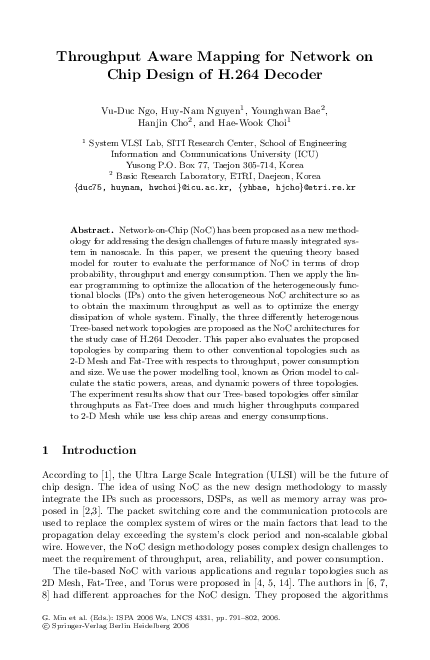 Pdf Throughput Aware Mapping For Network On Chip Design Of H264 Decoder
