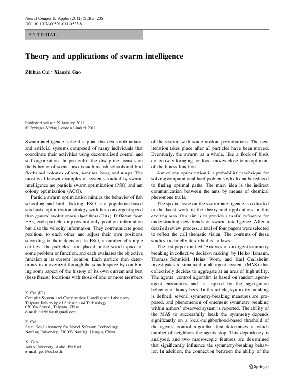 (PDF) Theory and applications of swarm intelligence