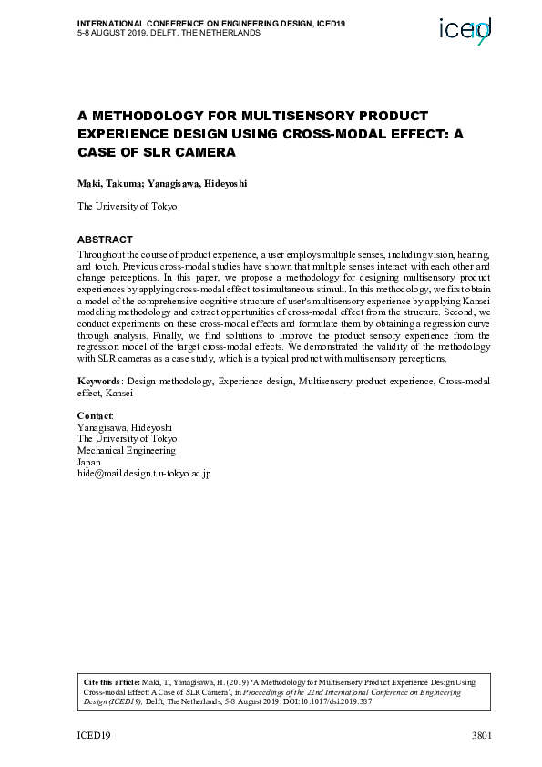 (PDF) A Methodology for Multisensory Product Experience Design Using ...