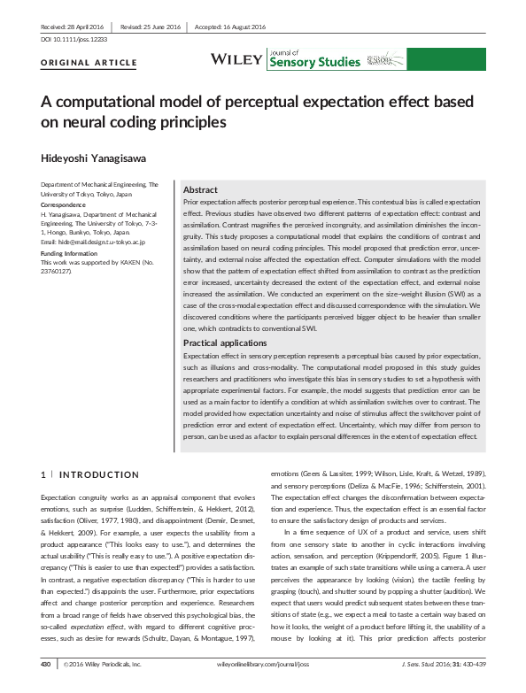 Pdf A Computational Model Of Perceptual Expectation Effect Based On Neural Coding Principles 