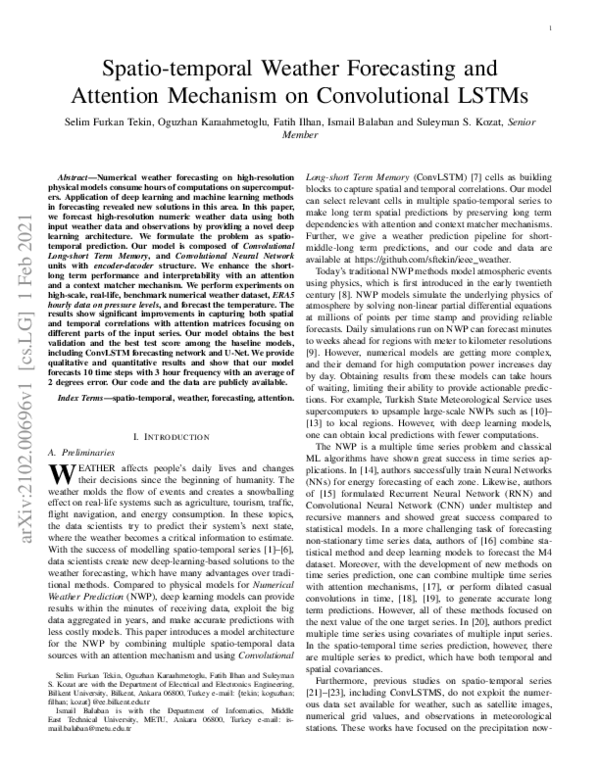 (PDF) Spatio-temporal Weather Forecasting and Attention Mechanism on Convolutional LSTMs