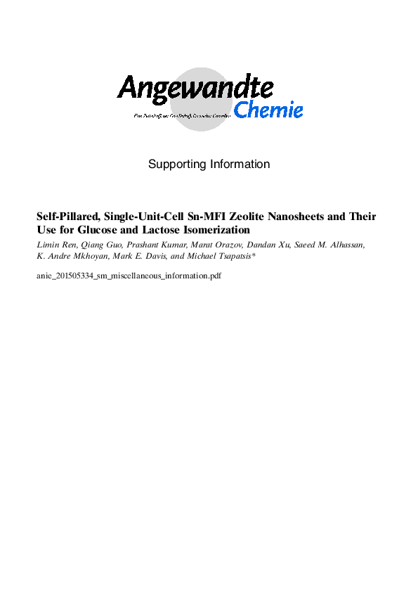 (PDF) Self-Pillared, Single-Unit-Cell Sn-MFI Zeolite Nanosheets and ...