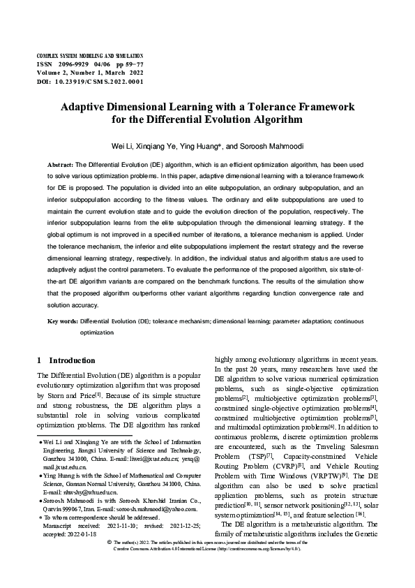 (PDF) Adaptive Dimensional Learning with a Tolerance Framework for the Differential Evolution ...