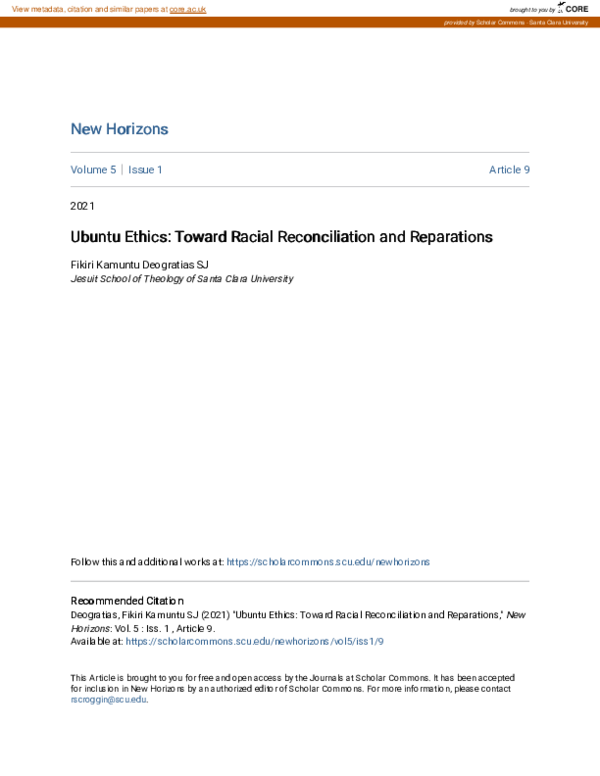 (PDF) Ubuntu Ethics: Toward Racial Reconciliation and Reparations