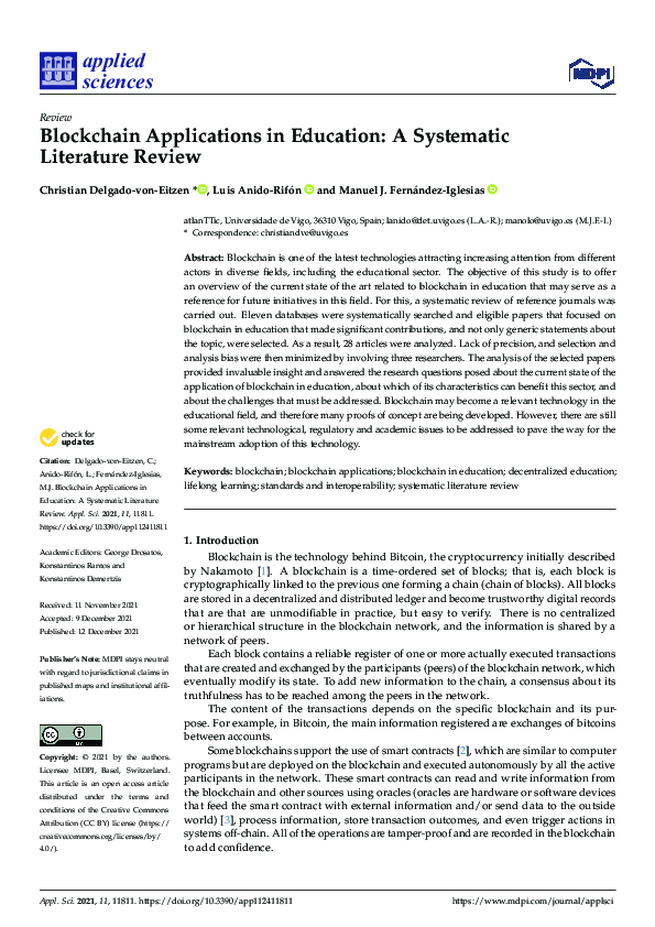 Pdf Blockchain Applications In Education A Systematic Literature Review