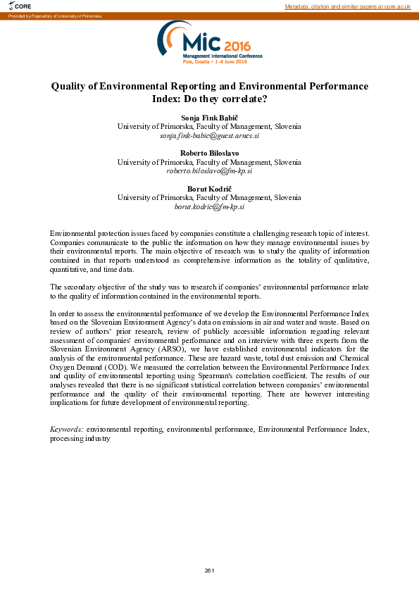 (PDF) Quality of environmental reporting and environmental performance ...