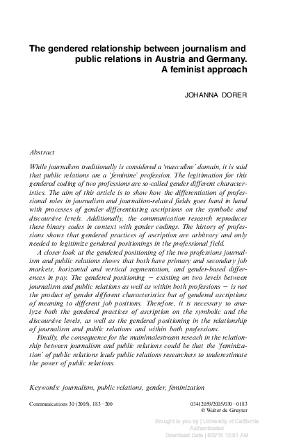 (PDF) The gendered relationship between journalism and public relations ...
