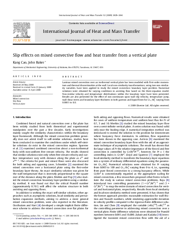 (PDF) Slip effects on mixed convective flow and heat transfer from a vertical plate