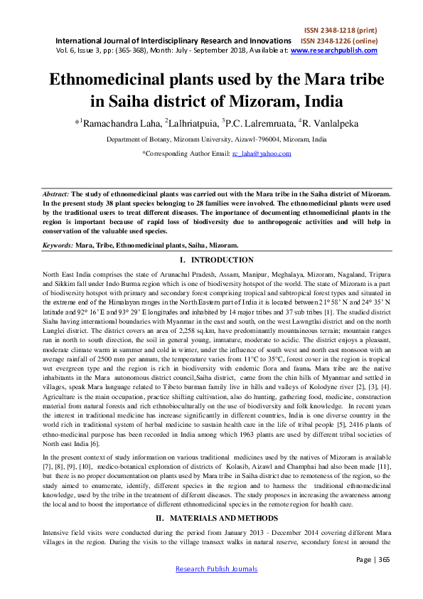 (PDF) Ethnomedicinal plants used by the Mara tribe in Saiha district of ...