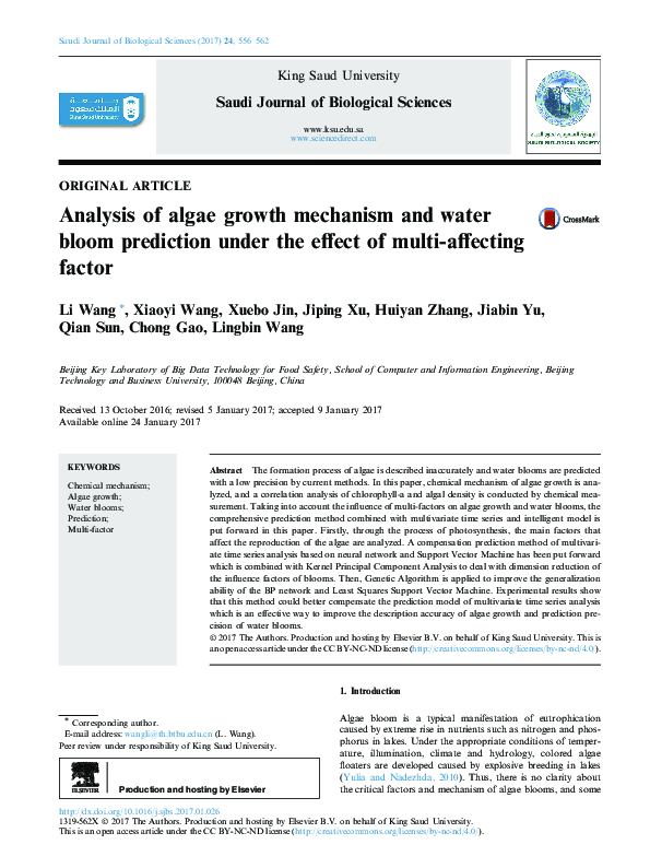 (PDF) Analysis of algae growth mechanism and water bloom prediction ...