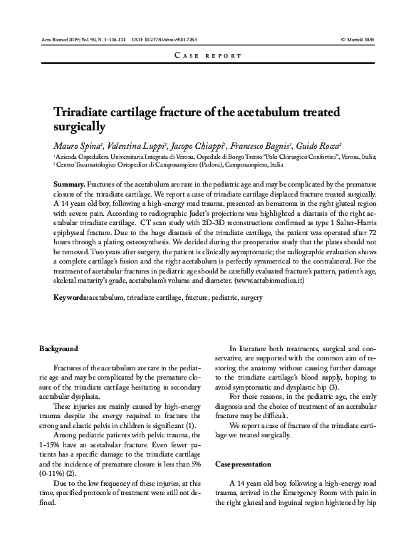 (PDF) Triradiate cartilage fracture of the acetabulum treated surgically