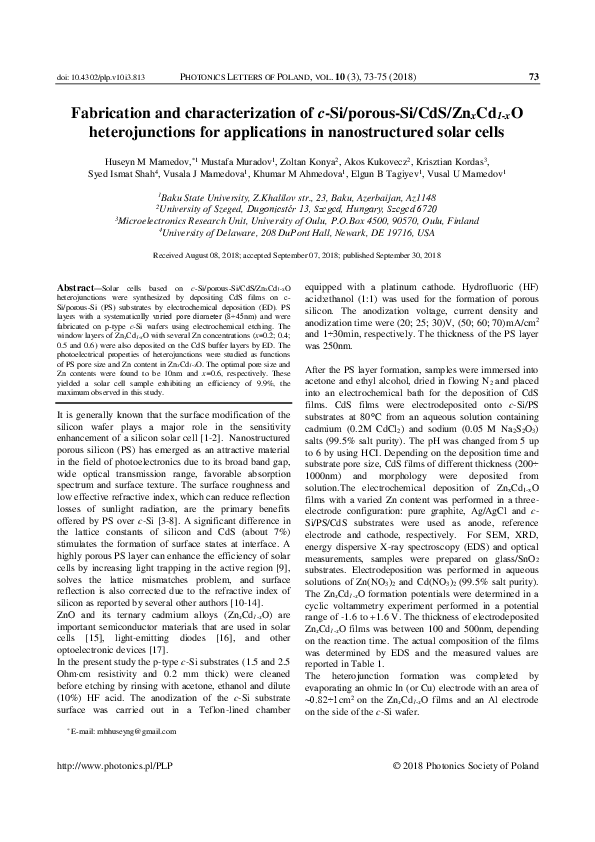 (PDF) Fabrication and characterization of c-Si/porous-Si/CdS/ZnxCd1-xO ...