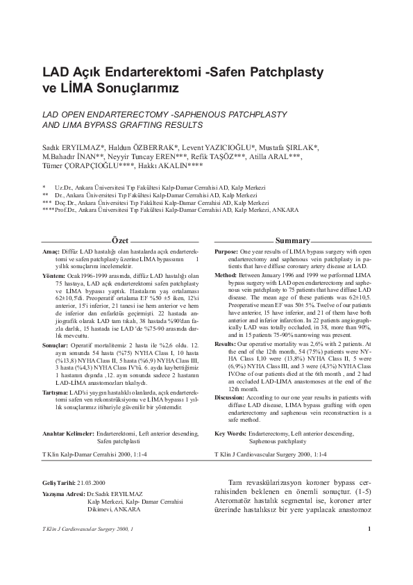 (PDF) LAD Açık Endarterektomi-Safen Patchplasty