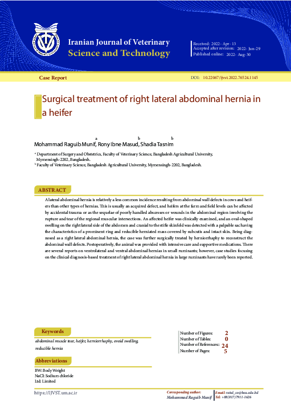 (PDF) Surgical treatment of right lateral abdominal hernia in a heifer