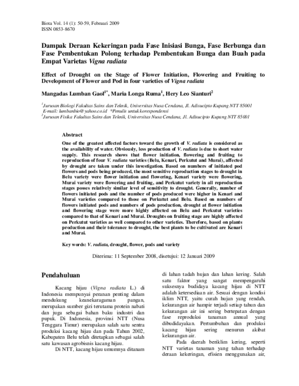 (PDF) Dampak Deraan Kekeringan p ada Fase Inisiasi Bunga, Fase Berbunga ...