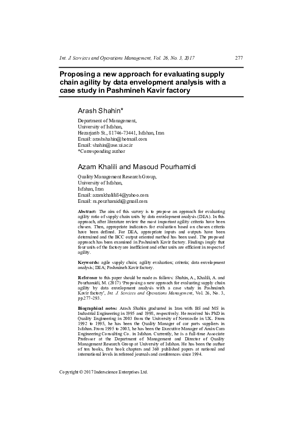 (PDF) Proposing a new approach for evaluating supply chain agility by data envelopment analysis ...