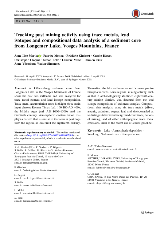 (PDF) Tracking past mining activity using trace metals, lead isotopes ...