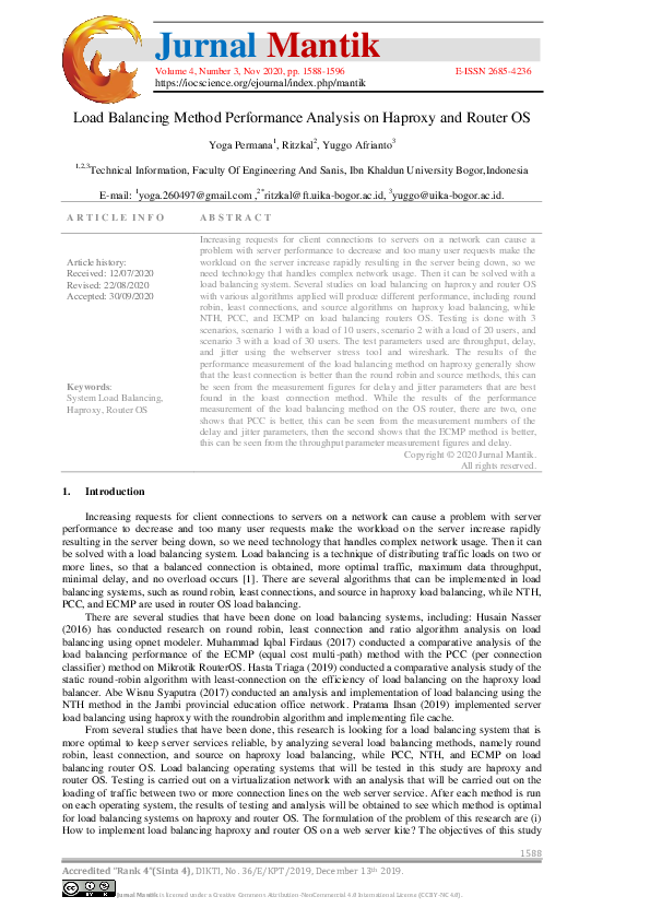 Load Balancing Method Performance Analysis On Haproxy And Router Os
