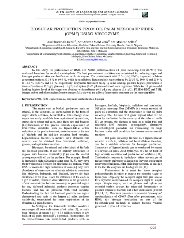 (PDF) Biosugar production from oil palm mesocarp fiber (OPMF) using ...