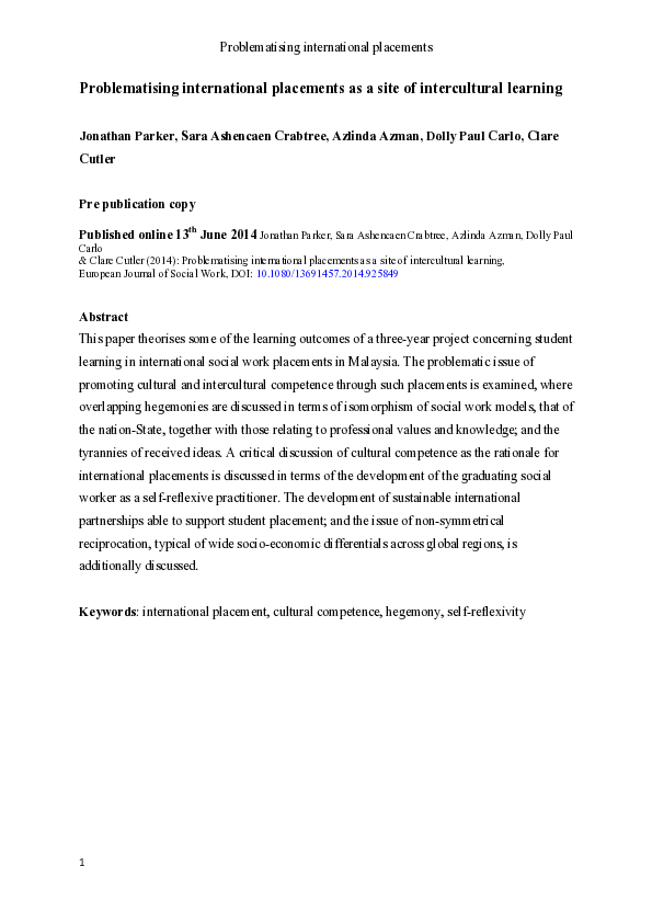 (PDF) Problematising international placements as a site of ...