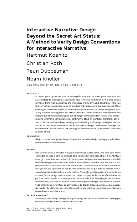 (PDF) Verifying Design Conventions in Interactive Narrative
