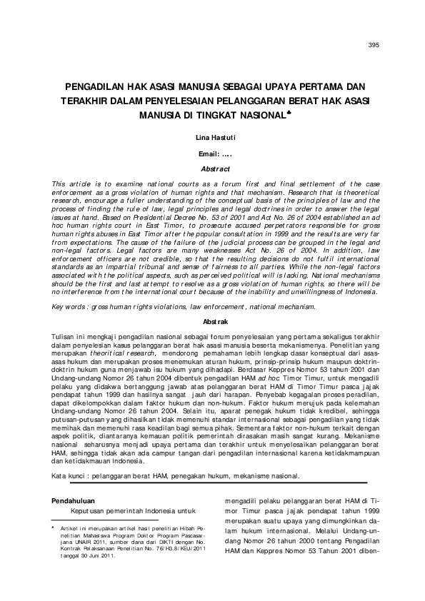 (PDF) Pengadilan Hak Asasi Manusia Sebagai Upaya Pertama Dan Terakhir ...