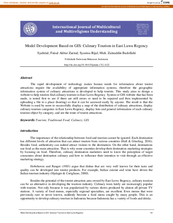 (PDF) Model Development Based on GIS: Culinary Tourism in East Luwu Regency
