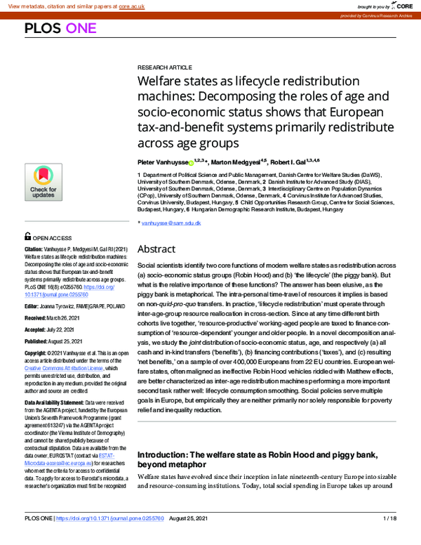 (PDF) Welfare states as lifecycle redistribution machines: Decomposing ...