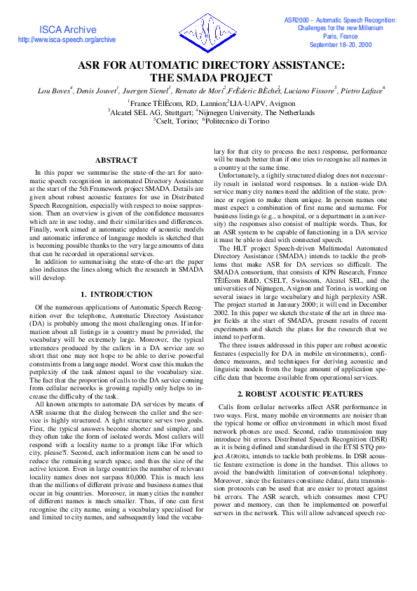 (PDF) Advancements in ASR for Directory Assistance