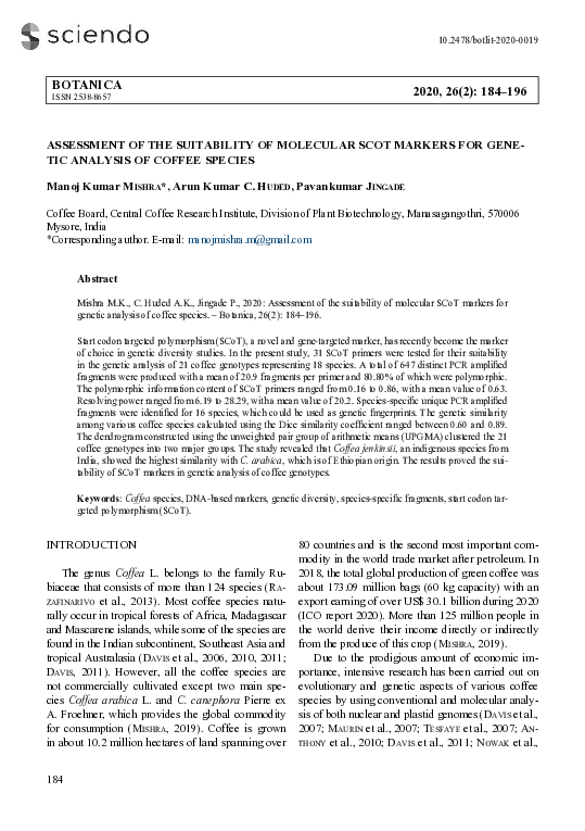 (PDF) Assessment of the Suitability of Molecular SCoT Markers for ...