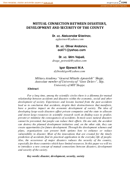 (PDF) Mutual connection between disasters and country’s security and ...