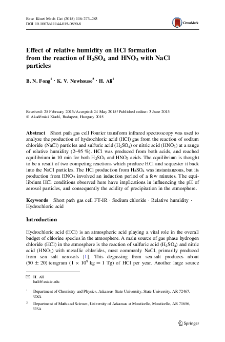 (PDF) Effect of relative humidity on HCl formation from the reaction of ...