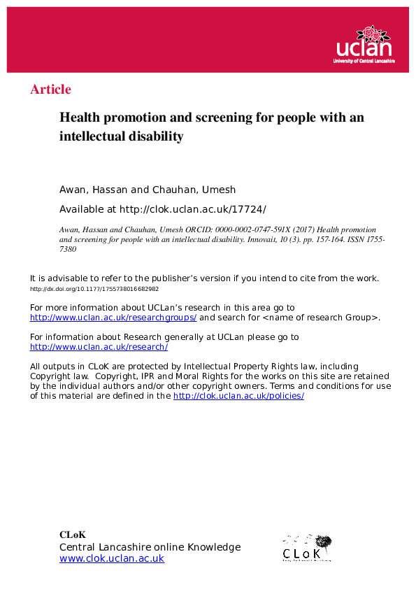 (PDF) Health promotion and screening for people with an intellectual ...
