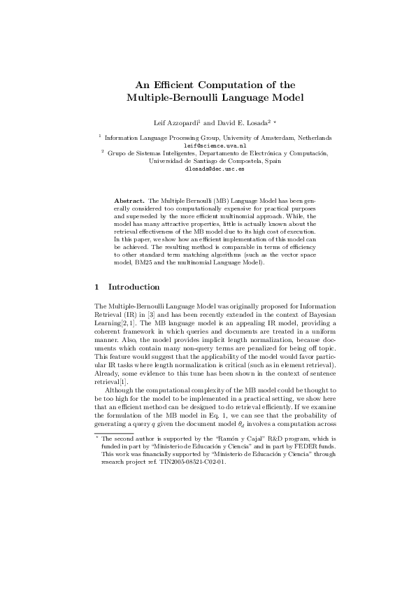 (PDF) An Efficient Computation of the Multiple-Bernoulli Language Model