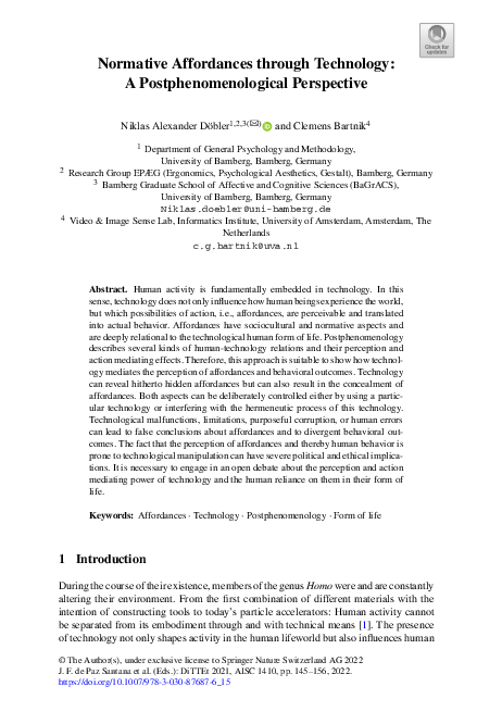 (PDF) Normative Affordances through Technology: A Postphenomenological Perspective