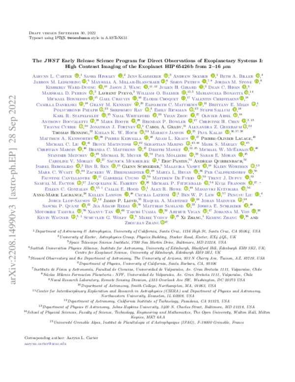 Pdf The Jwst Early Release Science Program For Direct Observations Of Exoplanetary Systems I