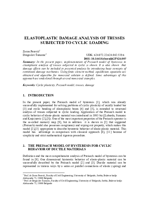 (PDF) Elastoplastic Damage Analysis of Trusses Subjected to Cyclic Loading