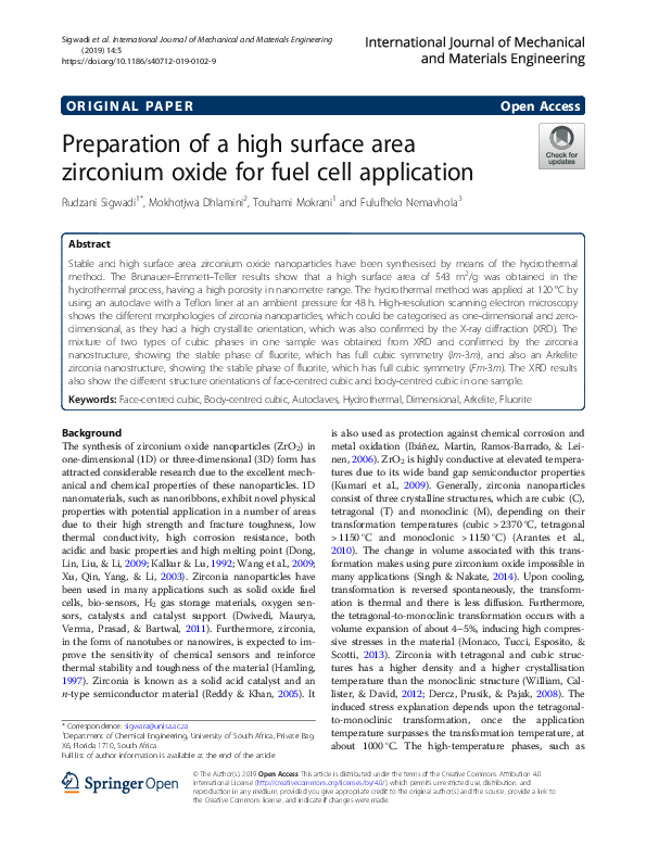 (PDF) Preparation of a high surface area zirconium oxide for fuel cell ...