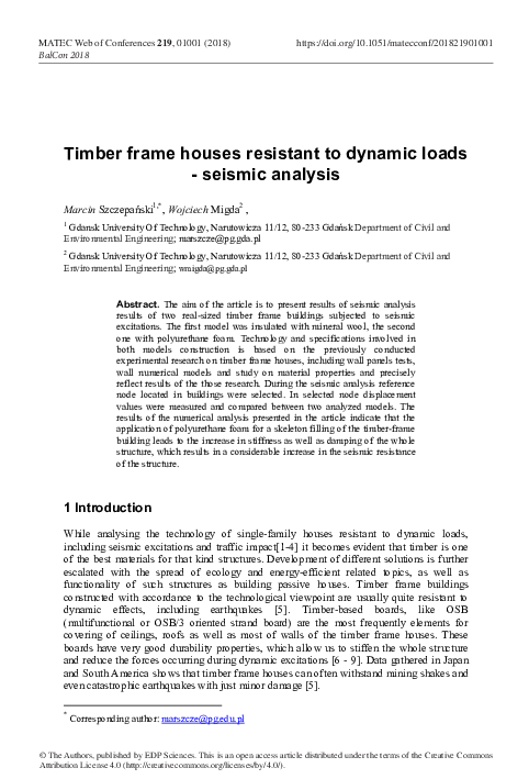 (PDF) Timber frame houses resistant to dynamic loads - seismic analysis
