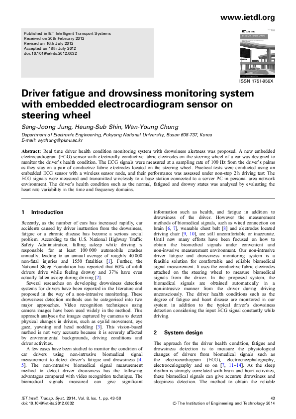 (PDF) Driver fatigue and drowsiness monitoring system with embedded electrocardiogram sensor on ...