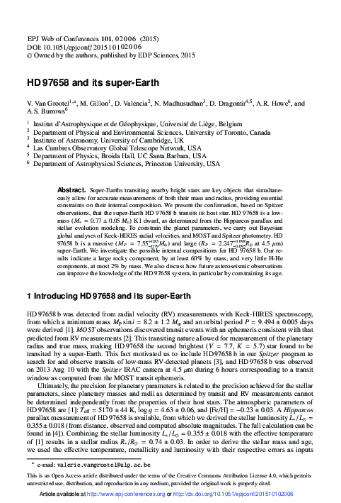 (PDF) HD 97658 and its super-Earth